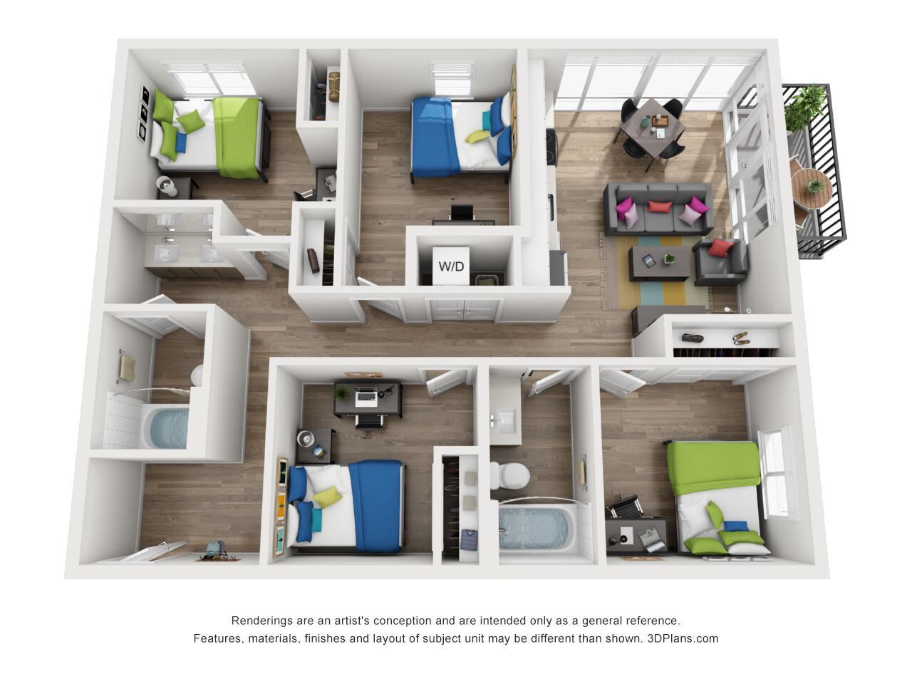 4-Bedroom Denver Student Apartments w Private Bathrooms - COLAB